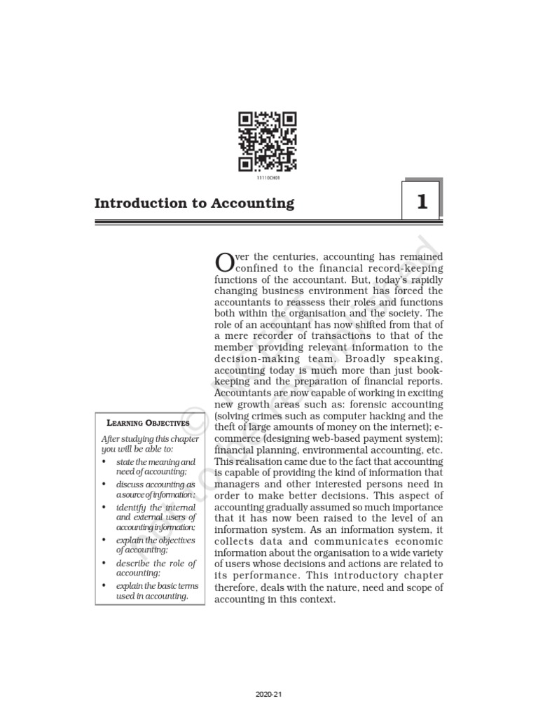 Class 11 Accountancy NCERT Textbook Chapter 1 Introduction To ...
