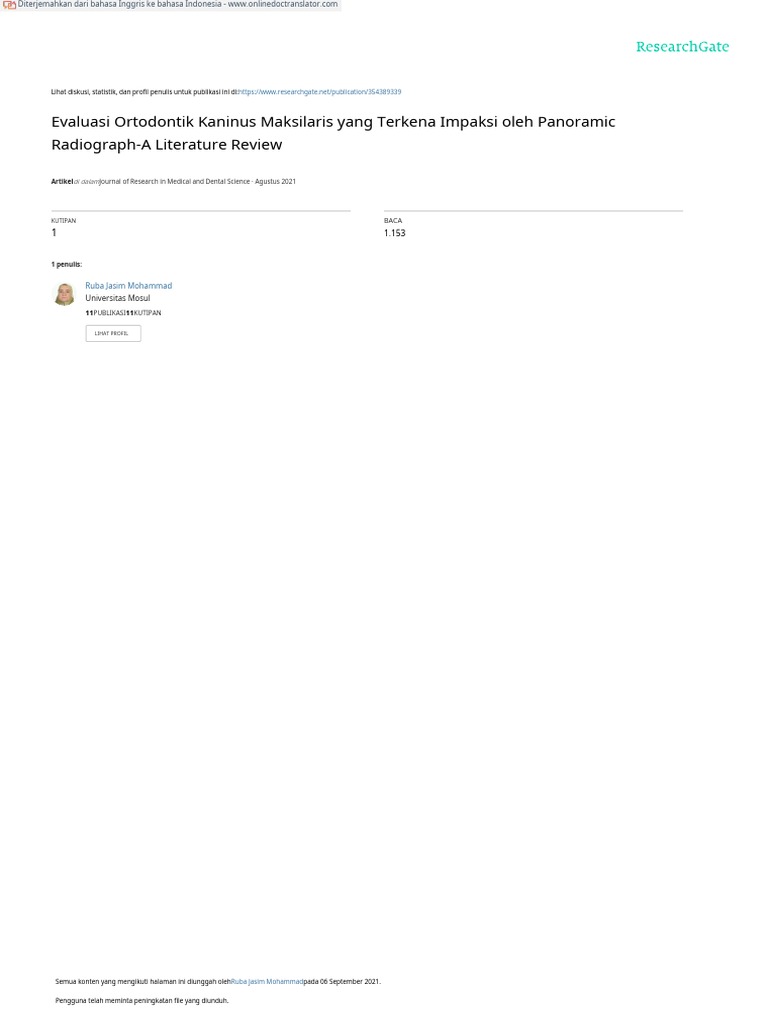 Jurnal Impaksi Kaninus Panoramik - En.id | PDF