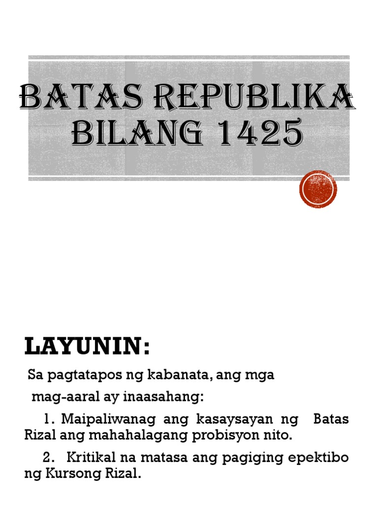 Lesson 1 RA 1425 - Batas Rizal PDF | PDF