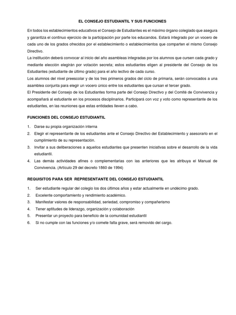 El Consejo Estudiantil y Sus Funciones PDF | PDF | Crecimiento personal ...