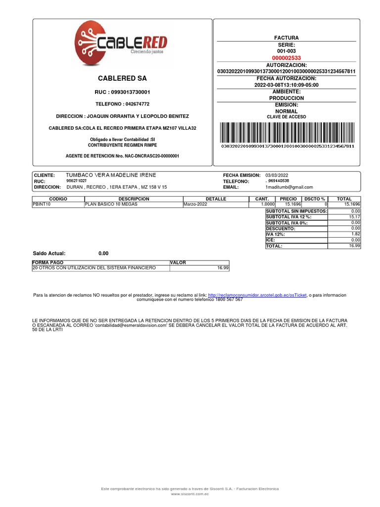 Recibo Internet | PDF | Factura | Contabilidad