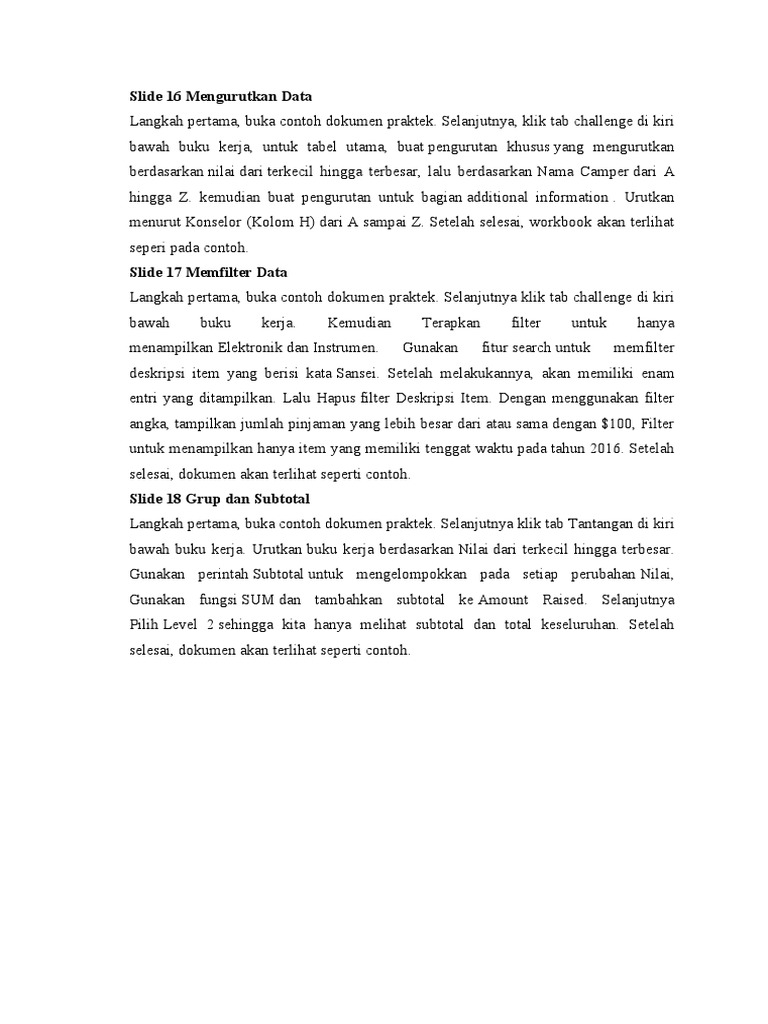 Panduan Mengurutkan dan Memfilter Data | PDF