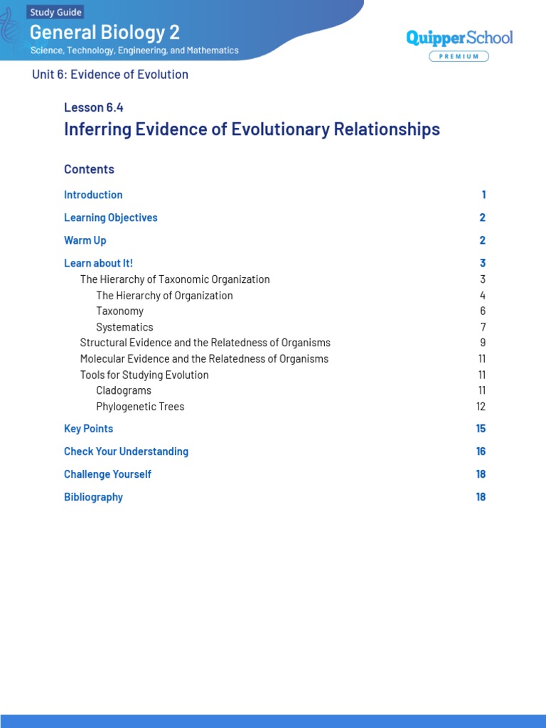 STUDY GUIDE UNIT 6.4 - Inferring Evidence of Evolutionary Relationship ...