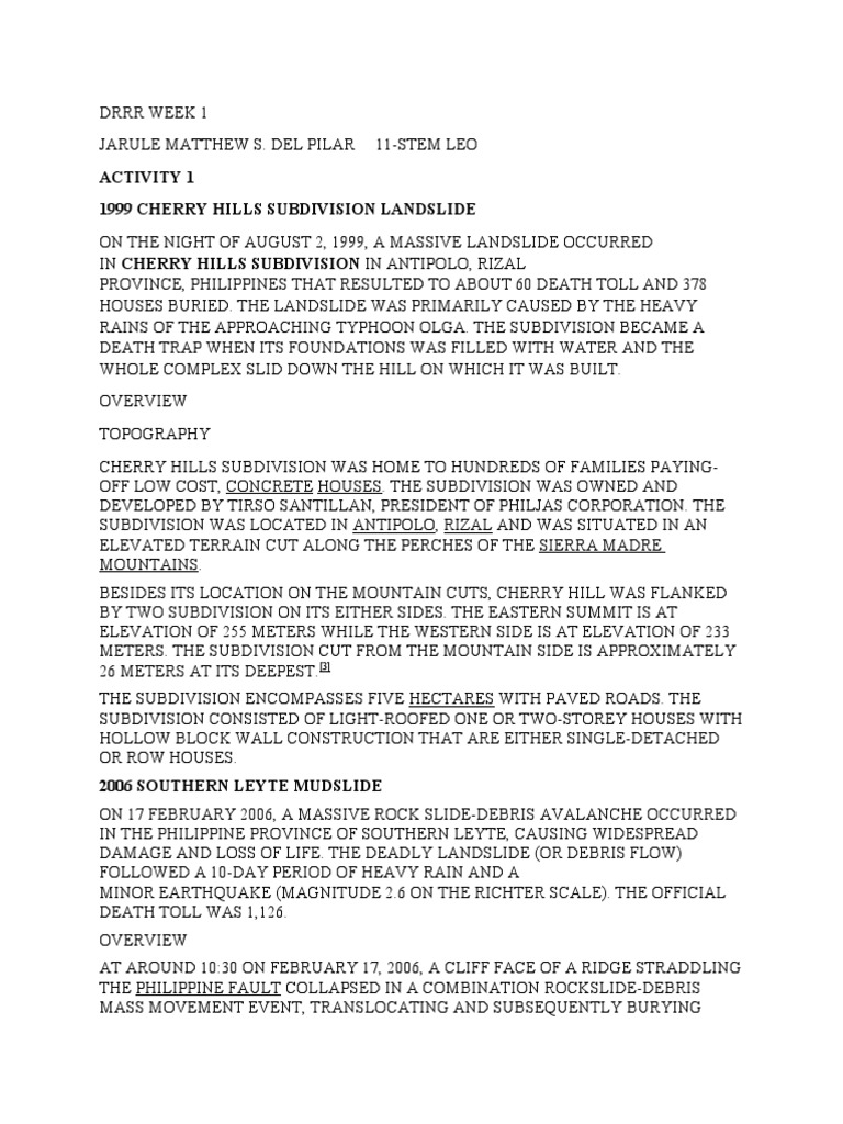 DRRR Week 1 4Q | PDF | Sinkhole | Natural Hazards