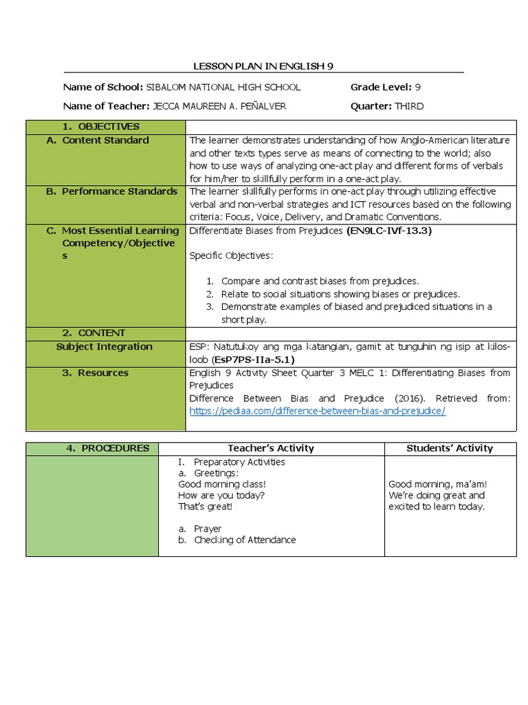Intern Week1 Lesson Plan-Biases and Prejudices | PDF | Bias | Prejudices