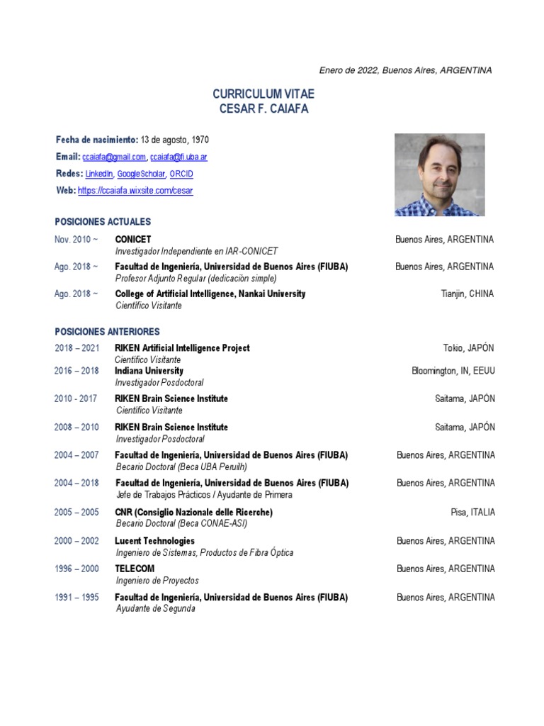 Caiafa - CV - Enero 2022 | PDF | Science