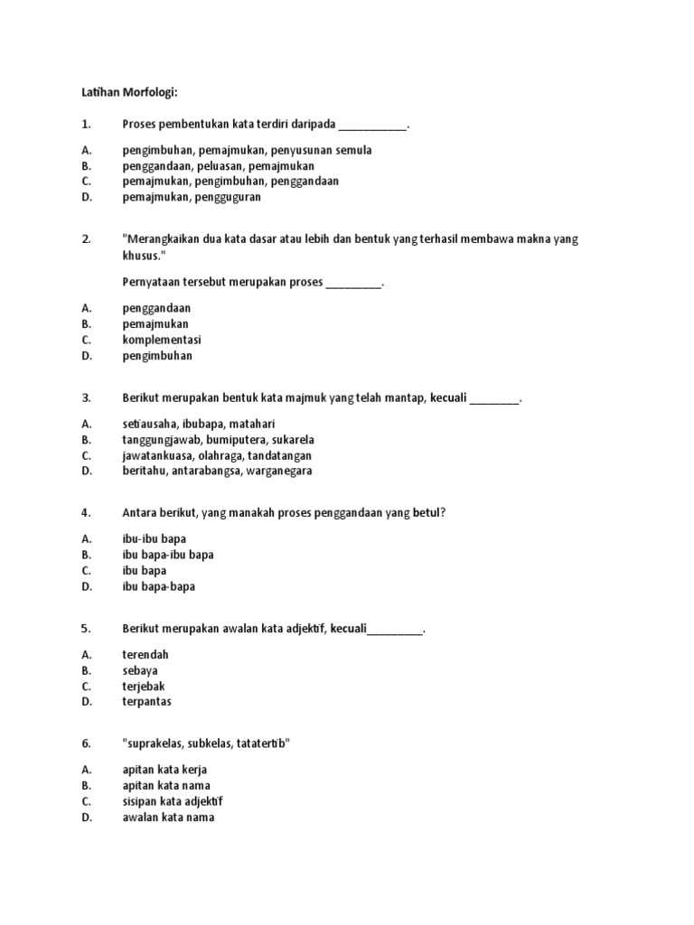 Latihan Morfologi | PDF Latihan Morfologi | PDF