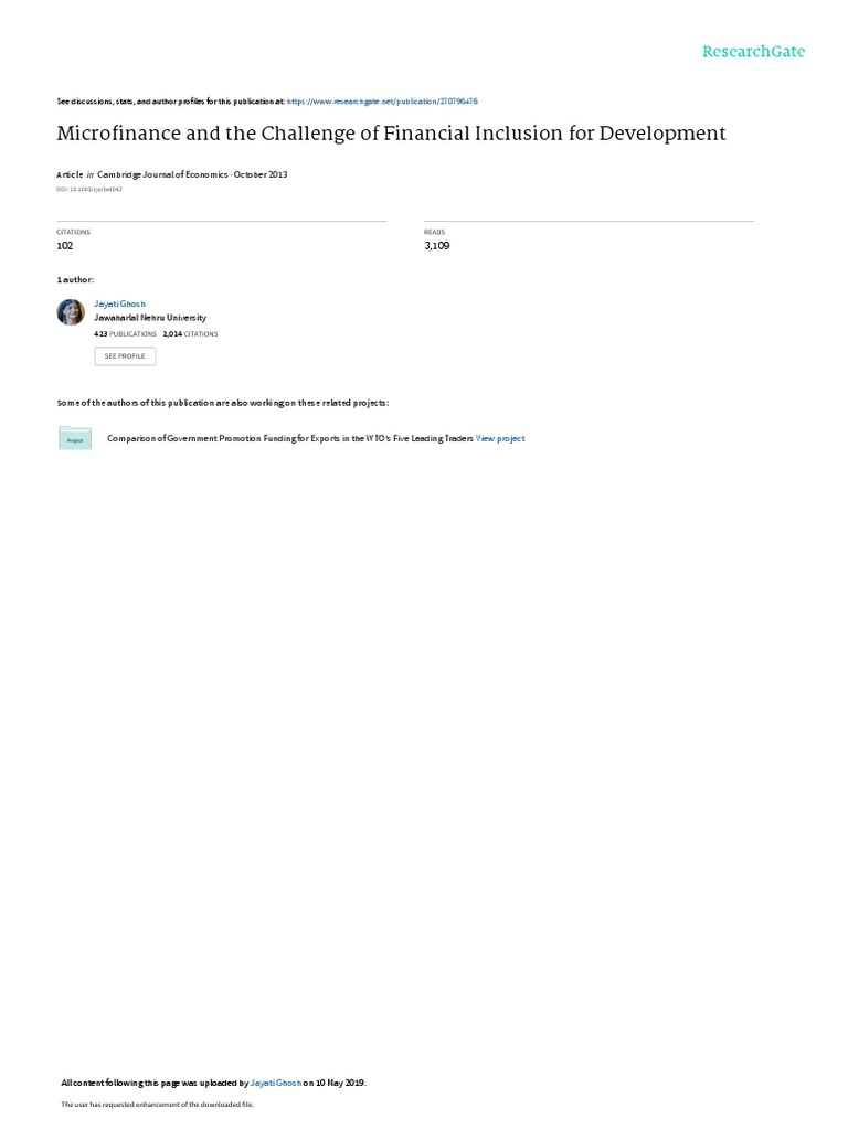 GHOSH-Jayati MicrofinanceandtheChallengeofFinancialInclusionforDevelopment | PDF | Microfinance ...