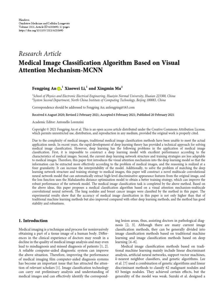 Medical Image Classification Algorithm Based On Vi Pdf Pdf Deep Learning Artificial Neural