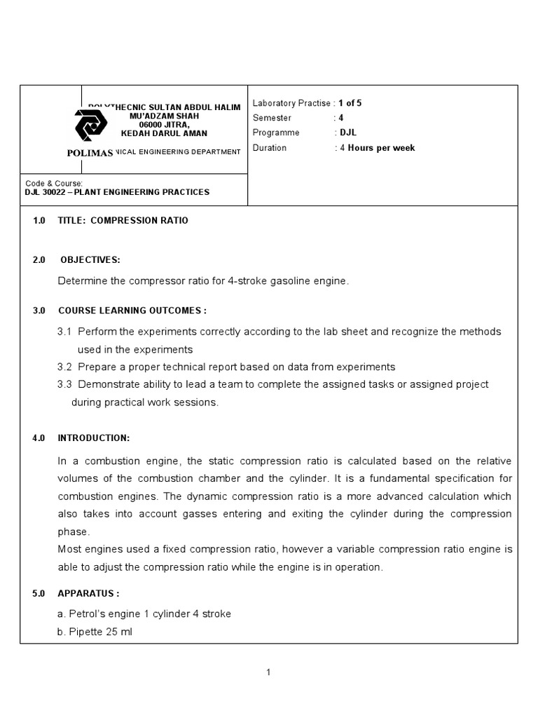 Labsheet Compression Ratio | PDF | Technology & Engineering
