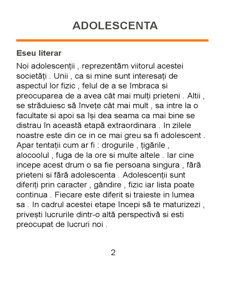 2 Adolescenta Eseu Literar | PDF