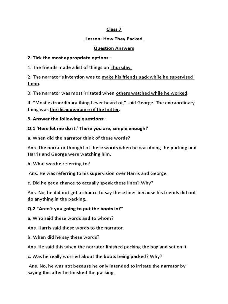 Class 7 How They Packed | PDF