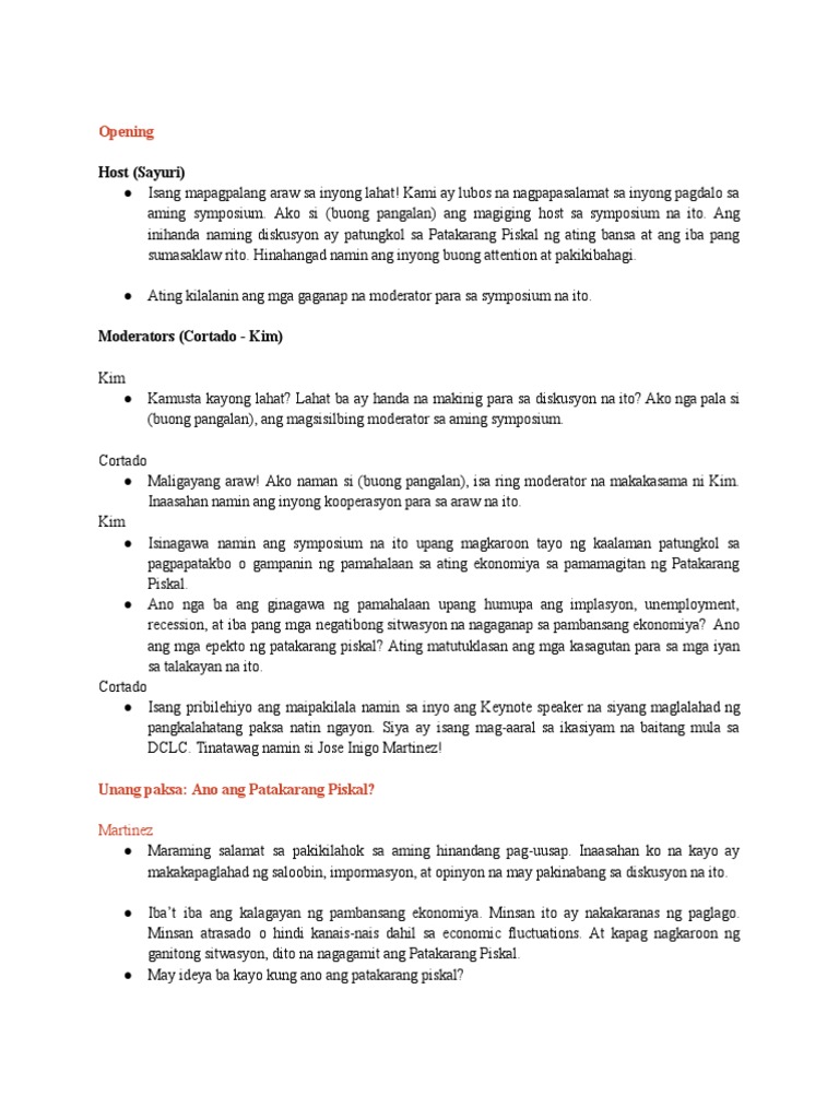 Patakarang Piskal Symposium Script | PDF