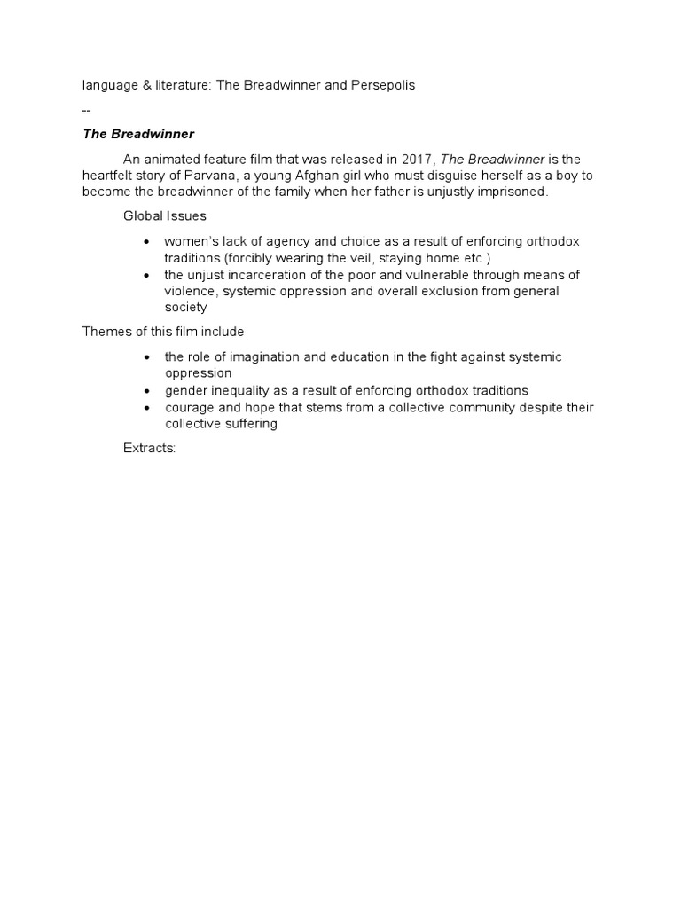The Breadwinner: Themes & Issues | PDF | Social Science