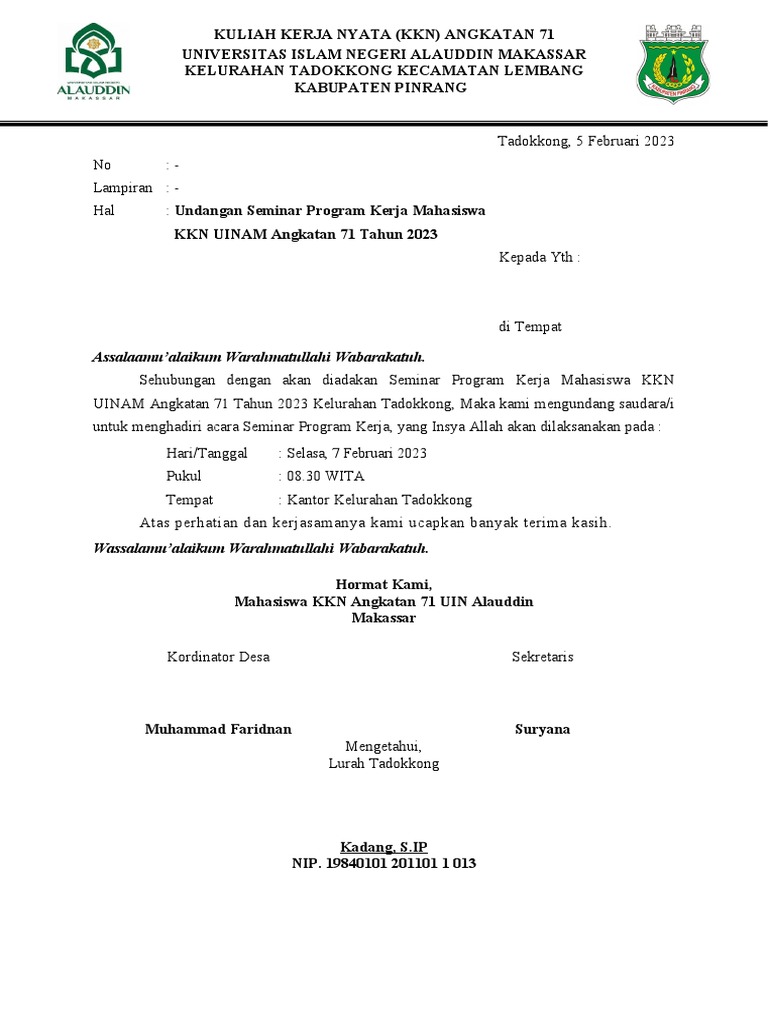 Undangan Seminar KKN UINAM 71 | PDF