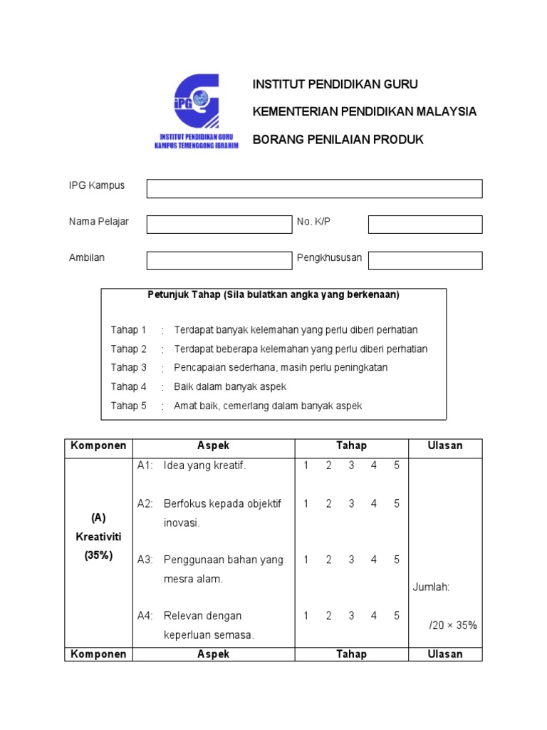 Borang Penilaian | PDF