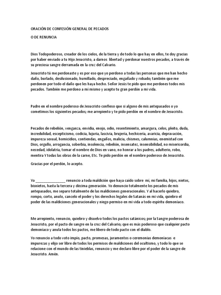 Amado 'Oración de Confesión General de Pecados, Renuncia y ...
