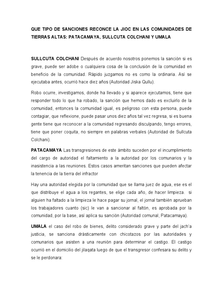 Que Tipo de Sanciones Reconce La Jioc en Las Comunidades de Tierras ...