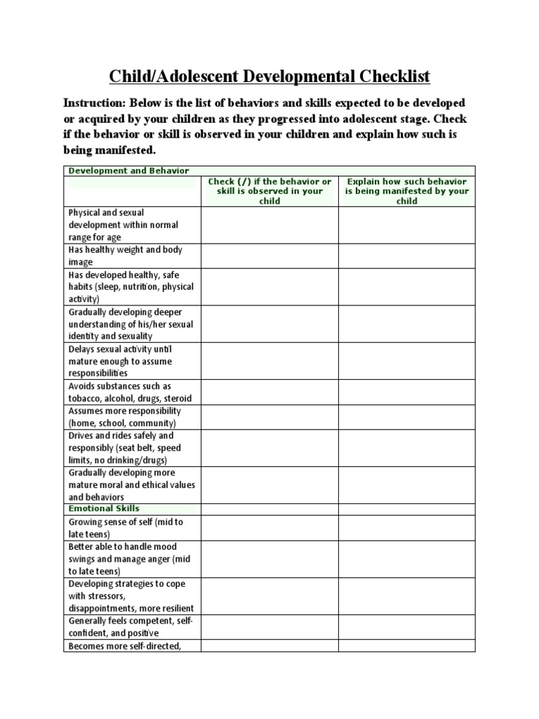 Checklist-Piaget 122848 | PDF | Adolescence | Interpersonal Relationships