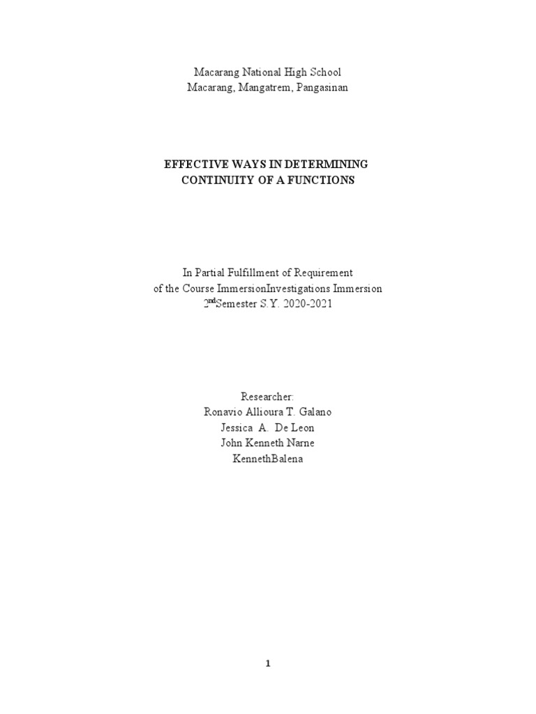 Continuity Of A Function 1 PDF Function Mathematics Continuous