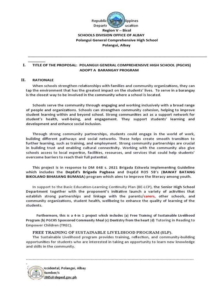 Adopt A Barangay Program Edited | PDF | Community | Teachers