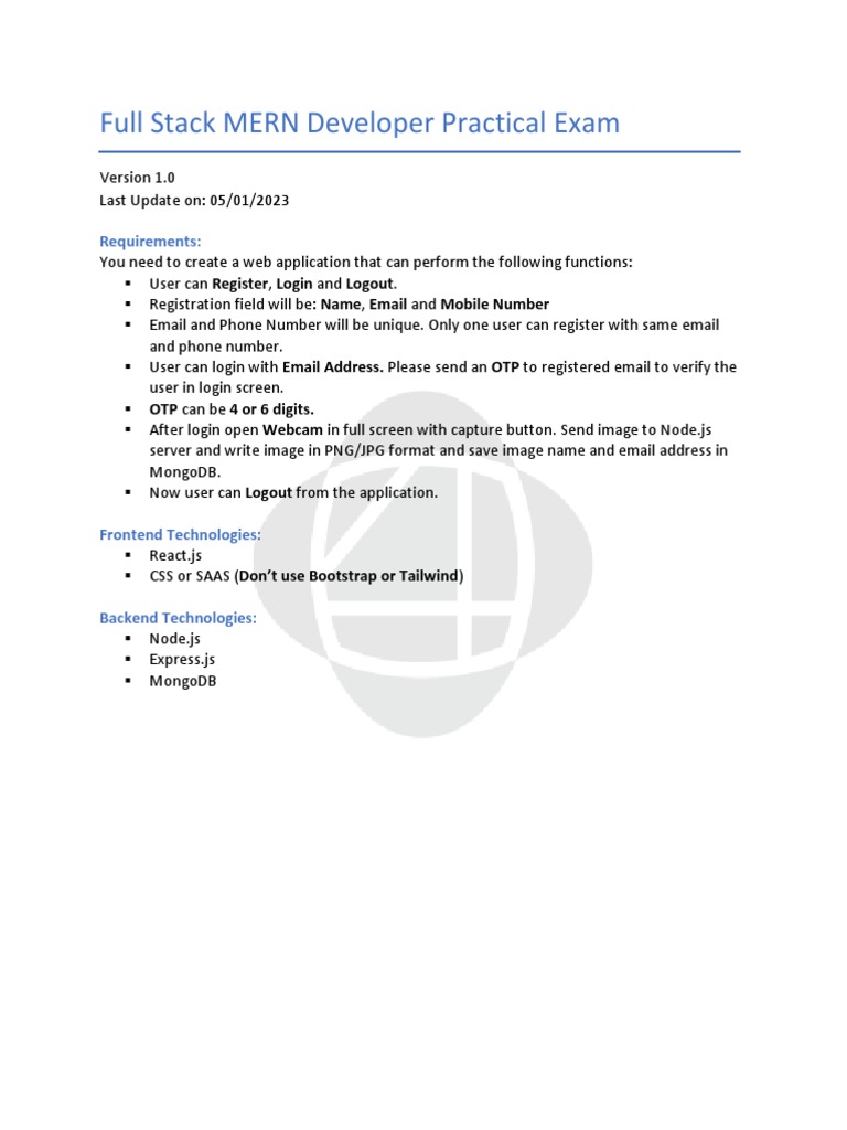 Full Stack Mern Developer Practical Exam Pdf 