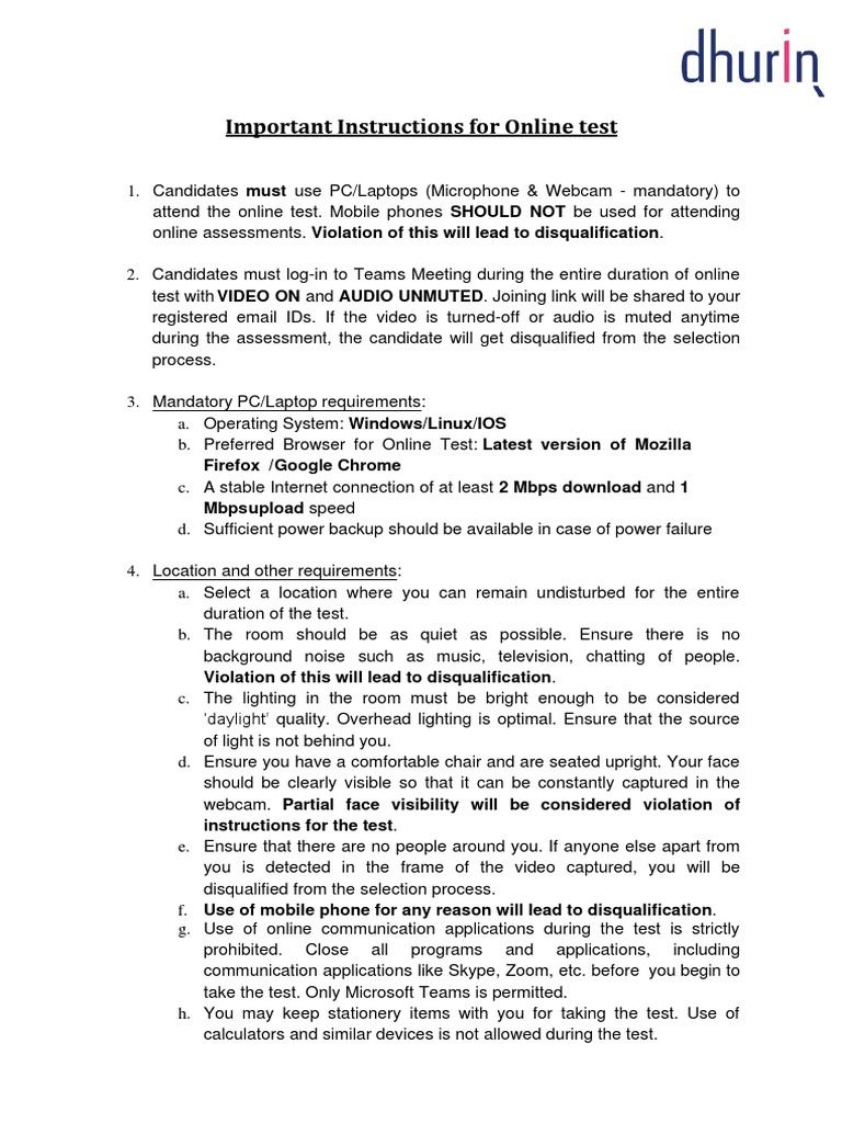 Online Test Instructions and Guidelines | PDF | Computing ...