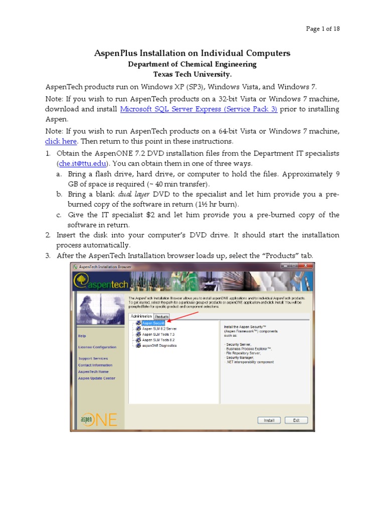 Aspen 7.2 Installation | PDF | Microsoft Windows | Windows Xp