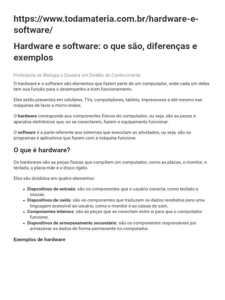 Hardware e Software | PDF | Hardware de computador | Programas