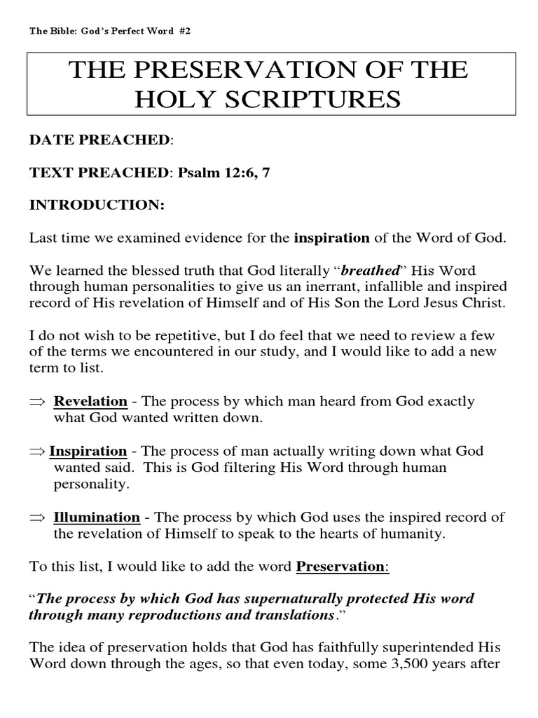 02-THE PRESERVATION OF SCRIPTURE-Psalm 12 6 J7 | PDF | Bible | Revelation