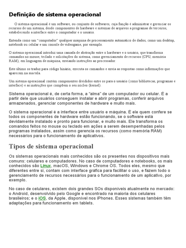 Definição de Sistema Operacional | PDF Definição de Sistema Operacional | PDF