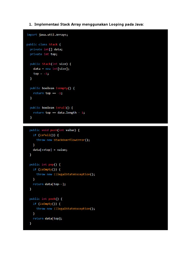 Implementasi Stack Array Dan LinkedList | PDF | Komputer | Teknologi & Rekayasa