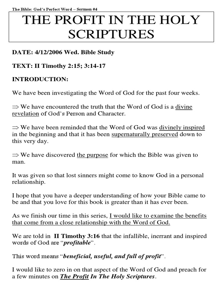 04-THE PROFIT OF SCRIPTURE-II Timothy 2 15 | PDF | Logos (Christianity ...