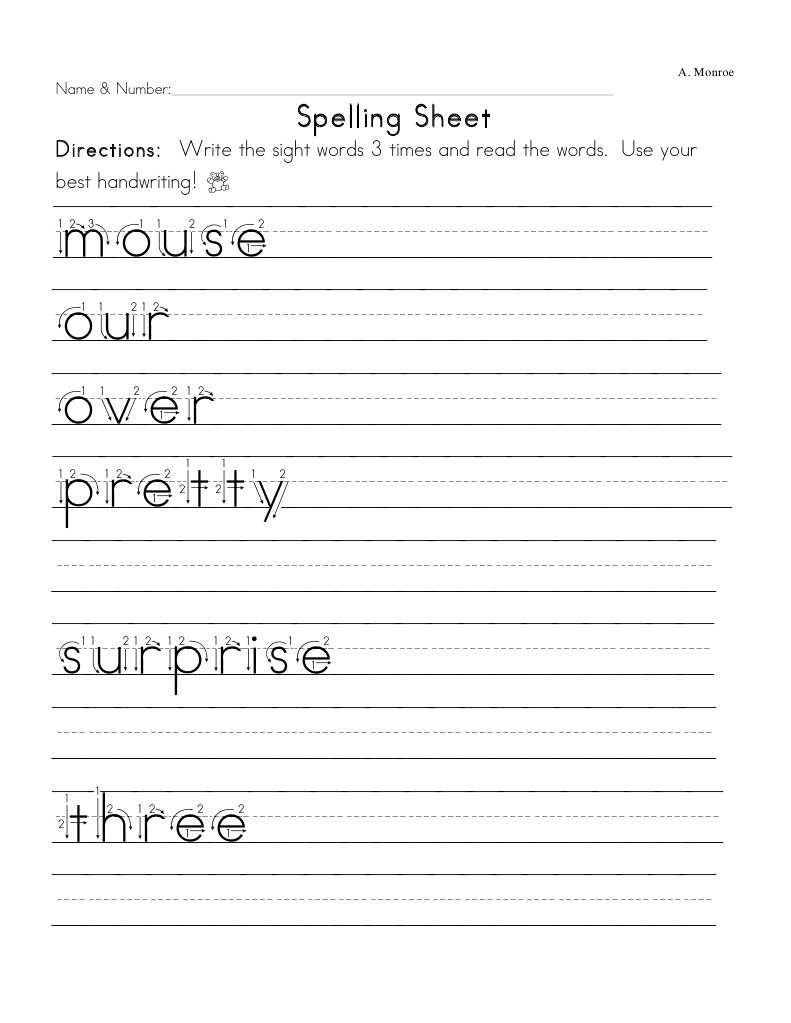 Sight Words Spelling Practice Sheet | PDF | Language Arts & Discipline
