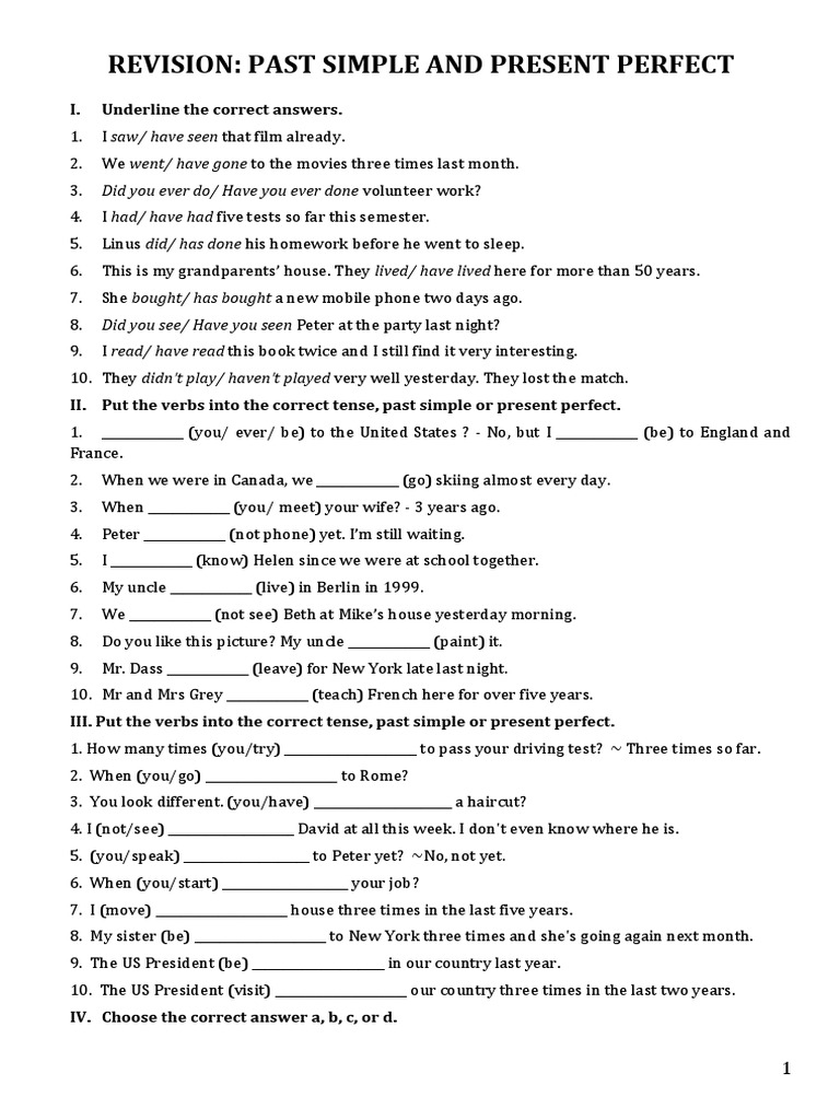 Handout-Past Simple and Present Perfect | Download Free PDF | Language ...