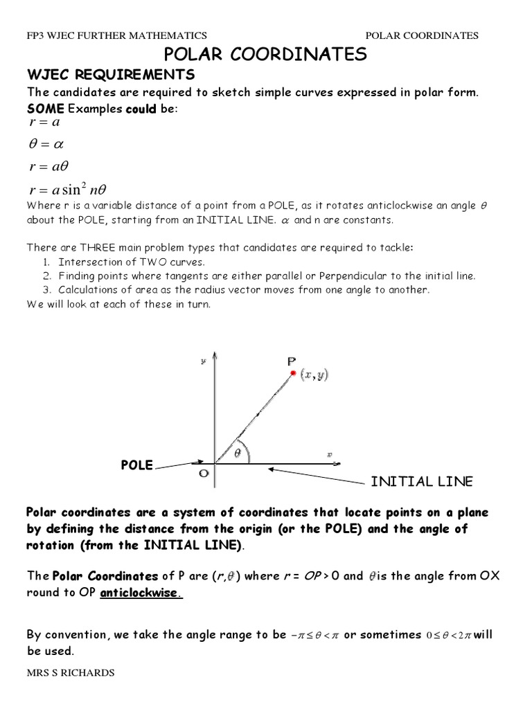 Polar Coordinates Notes Pdf Coordinate System Angle
