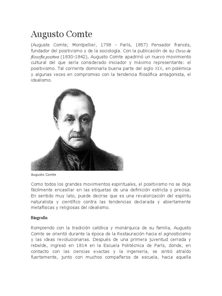 Augusto Comte: Fundador del Positivismo | PDF | Positivismo