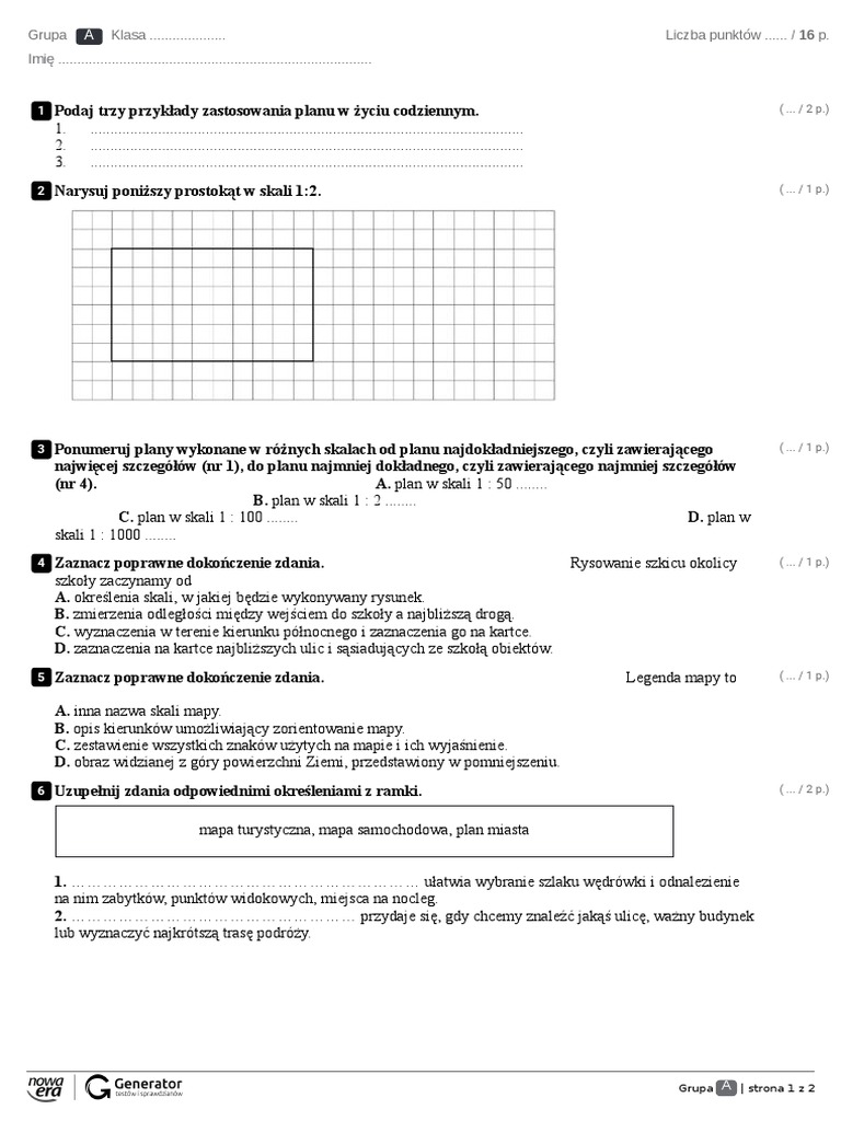 Test Po Dziale 6. Orientujemy Się W Terenie Test (Z Widoczną Punktacją ...