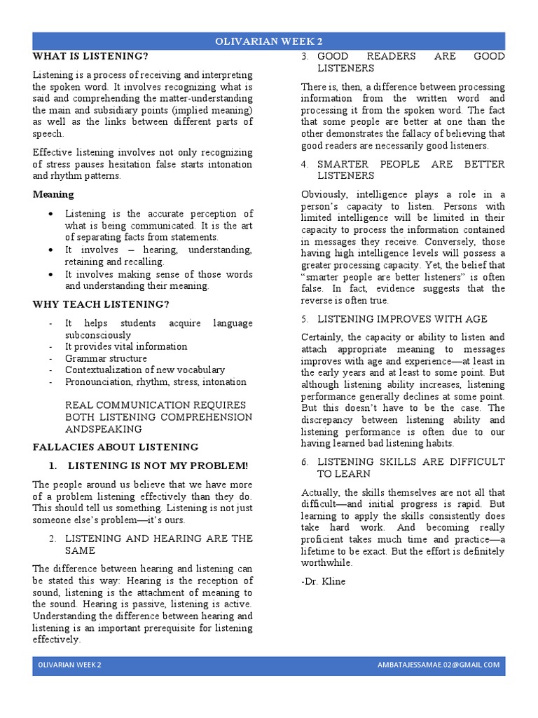 Olivarian Lecture Week 2 | PDF | Speech | Intelligence