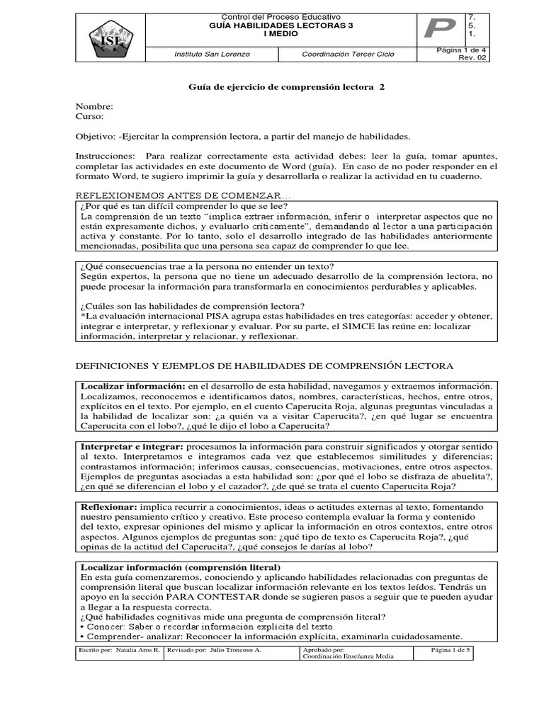 Guia N 3 Comprension Lectora Pdf Comprensión Lectora Servicio De