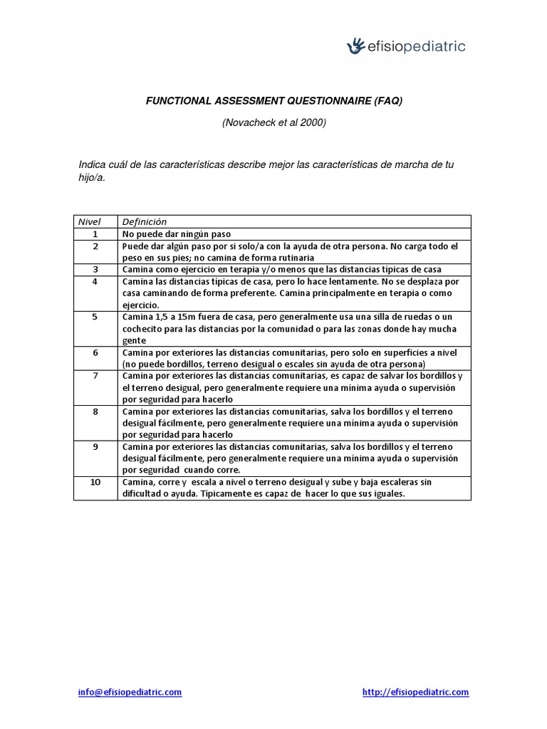 Cuestionario de Evaluación Funcional | PDF