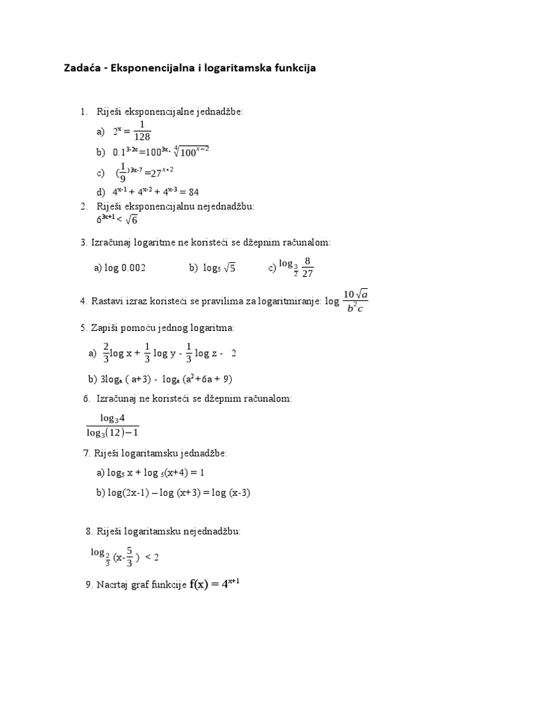 Zadaća - Eksponencijalna I Logaritamska Funkcija | PDF