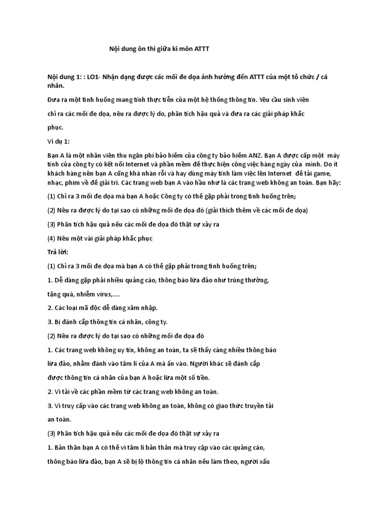 N I Dung Ôn Thi Gi A Kì Môn ATTT | PDF