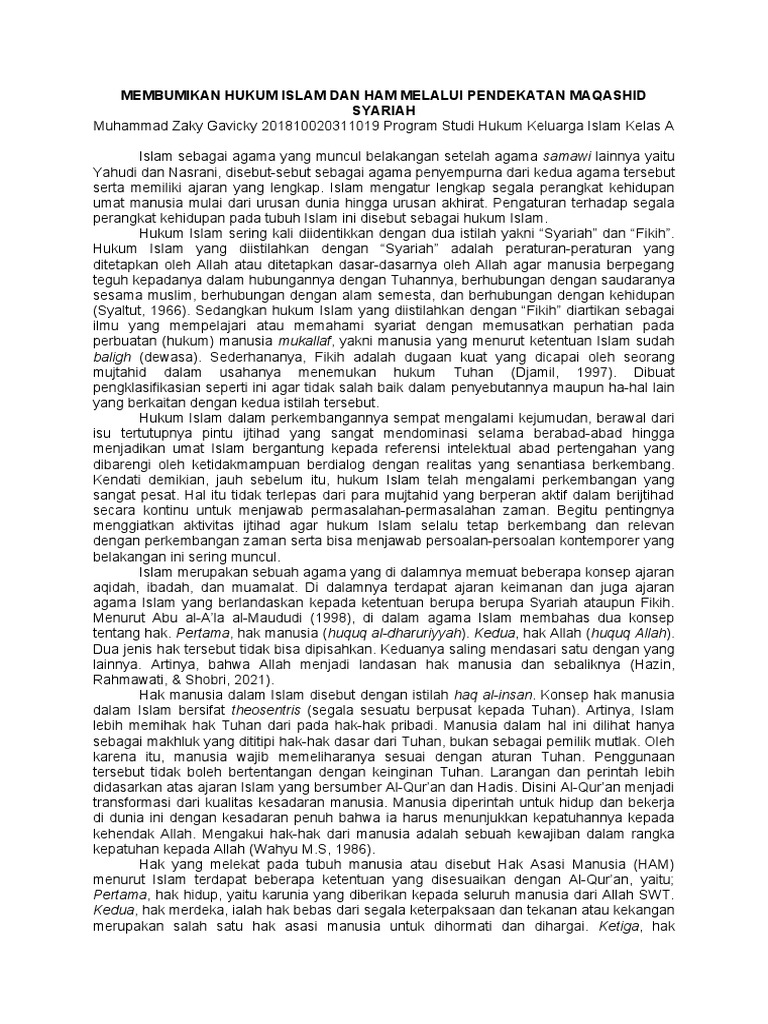 Membumikan Hukum Islam Dan HAM Melalui Pendekatan Maqashid Syariah by ...