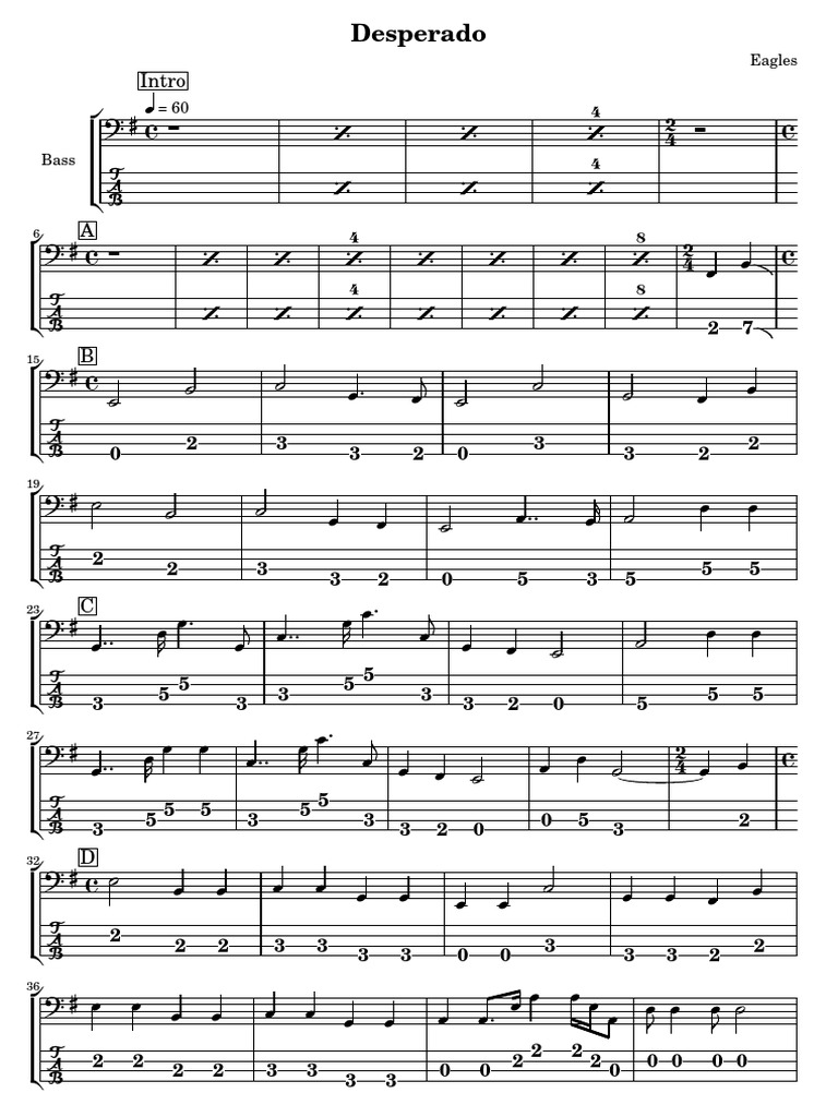 Eagles - Desperado - Bass PDF | PDF