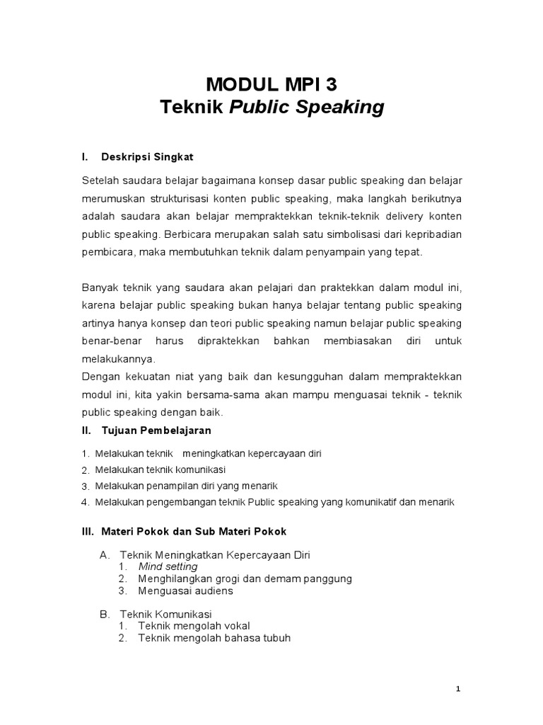 Modul 3 Teknik Public Speaking 17 Maret 2021 | PDF