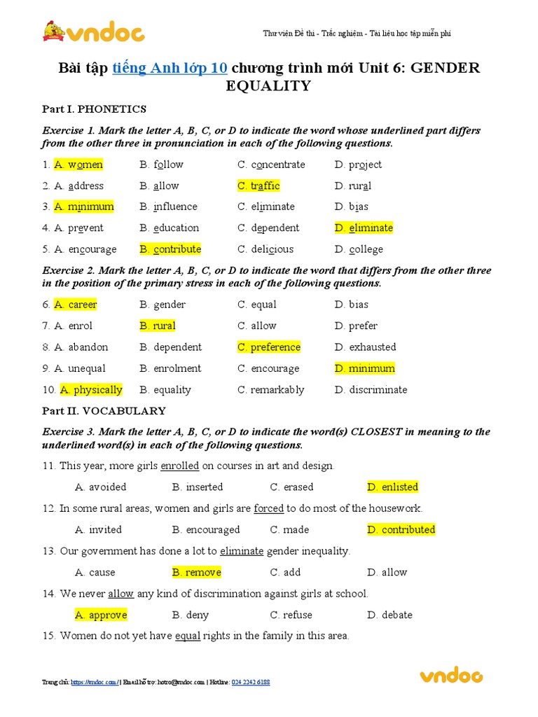 Bai Tap Tieng Anh Lop 10 Chuong Trinh Moi Unit 6 | PDF | Suffragette
