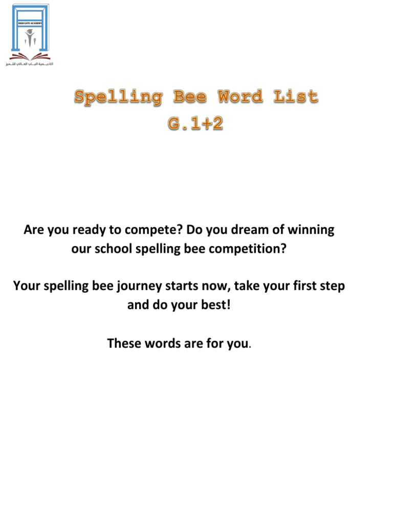 Spelling Bee Words List. G1+G.2 PDF | PDF