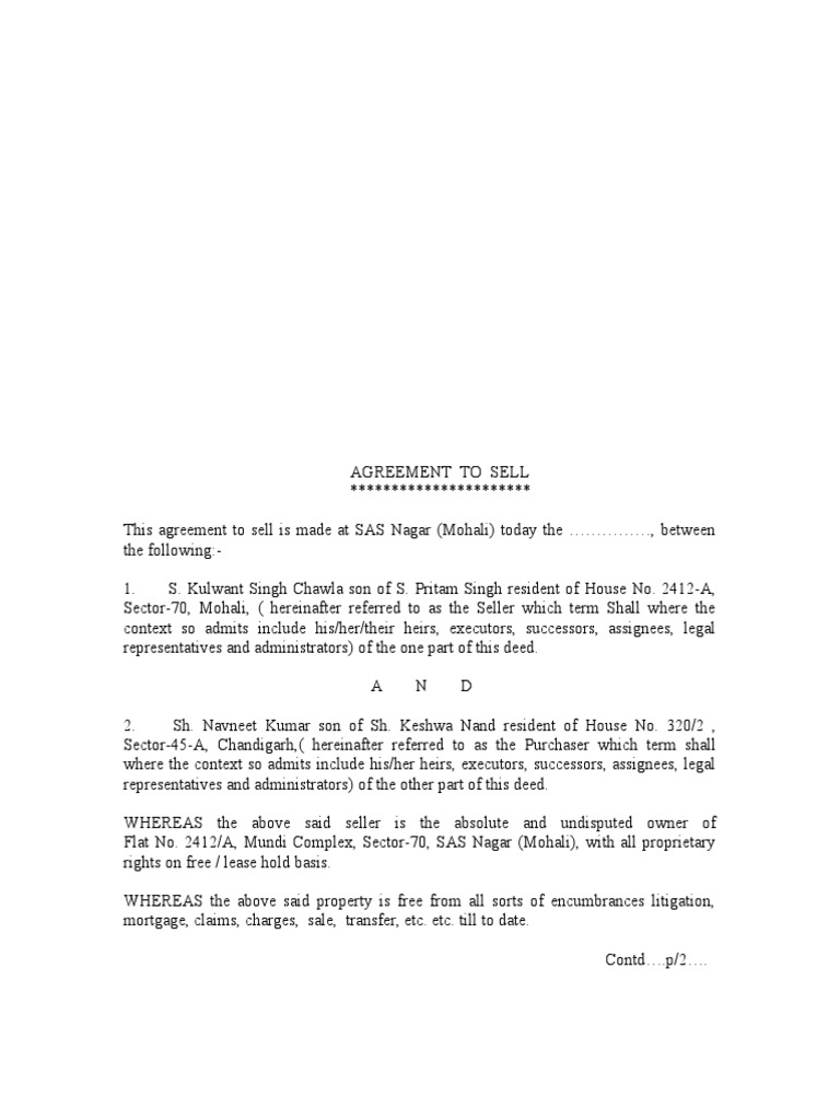 AGREEMENT TO SELL (Edited) | PDF | Deed | Sales