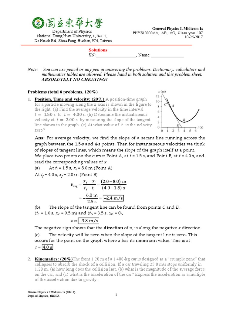 General Physics I Midterm 1 Solutions | PDF | Acceleration | Force